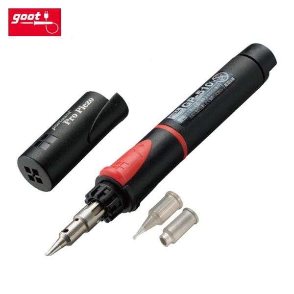 グット ガス式コードレスはんだこて|特長:こて先交換でホットエアとしても使用可能です。 温度調整つまみではんだこて15~75W相当の熱量を自由にコントロールします。