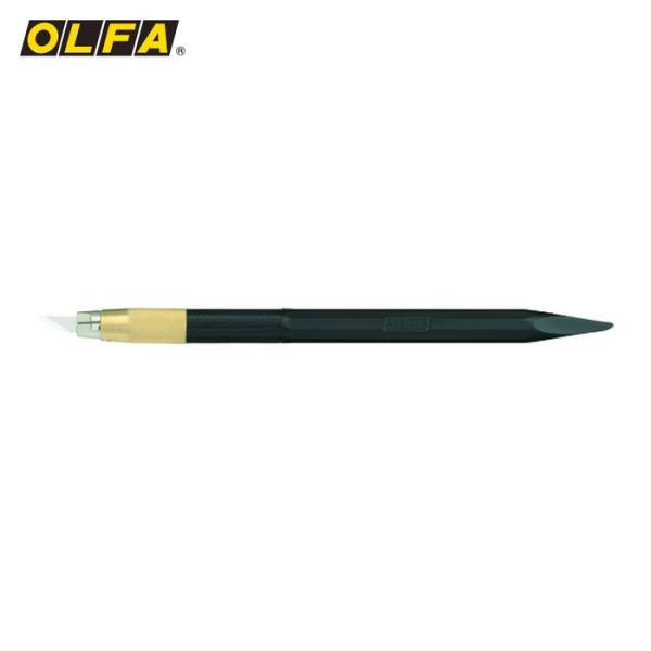 OLFA デザインナイフ|特長:強力な固定力で刃がブレず、超細密カットに適したペンタイプナイフです。 替刃ケースと組み合わせることにより、作業環境を充実させます。 本体後部はへら状になっており、パテの形成や筋入れなど様々な用途に使えます。
