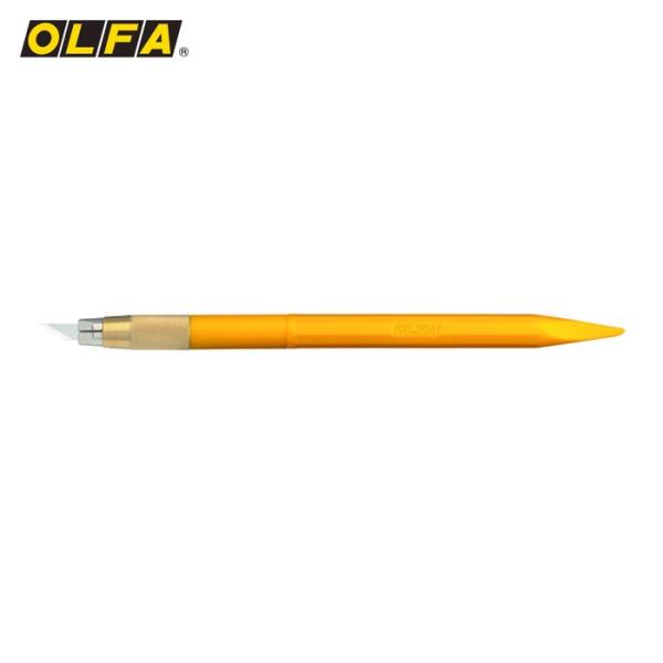 OLFA デザインナイフ|特長:強力な固定力で刃がブレず、超細密カットに適したペンタイプナイフです。 替刃ケースと組み合わせることにより、作業環境を充実させます。 本体後部はへら状になっており、パテの形成や筋入れなど様々な用途に使えます。