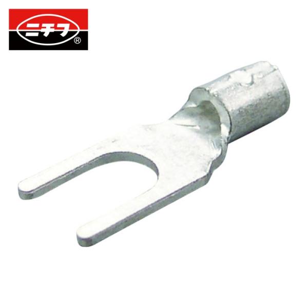 ニチフ 裸圧着端子|特長:接触面(舌部)の取り付け穴の一方が開いており、ねじを完全に外さなくても取り付けることができる裸圧着端子です。