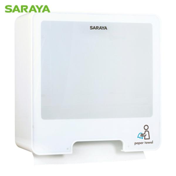 サラヤ ペーパータオルケース|特長:洗練されたトイレ空間にもぴったりフィットするデザインです。 600枚収容の大容量タイプなので、使用量の多い場所でも補充の手間が低減できます。 フロントパネルが半透明になっており、残量の確認ができます。