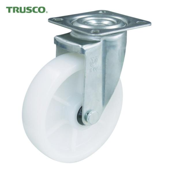 TRUSCO プレート式ナイロンキャスター|特長:走行性、耐荷重性を備えた標準的な軽・中量荷重用キャスターです。 運搬台車やロールボックスパレット、その他一般作業用に数多く使用されている標準寸法のキャスターです。