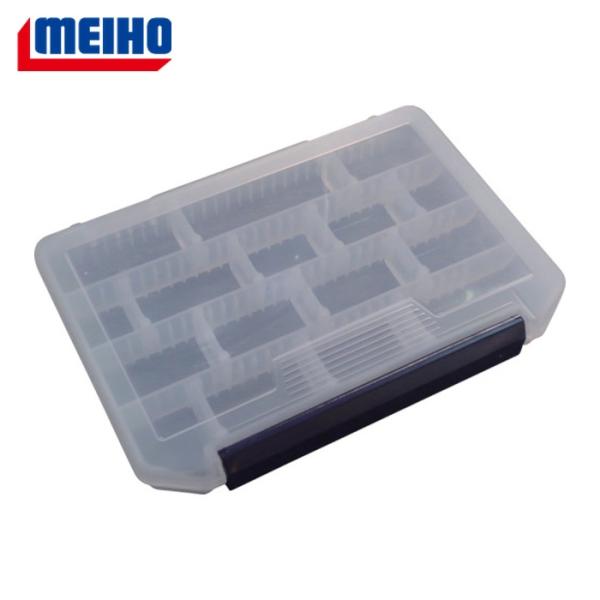 MEIHO パーツケース(樹脂製)|特長:薄型 長手方向の仕切は固定、短手方向は自由です。 ミリ単位で仕切板が可変できます。 フタの開閉がワンアクションで行えます。