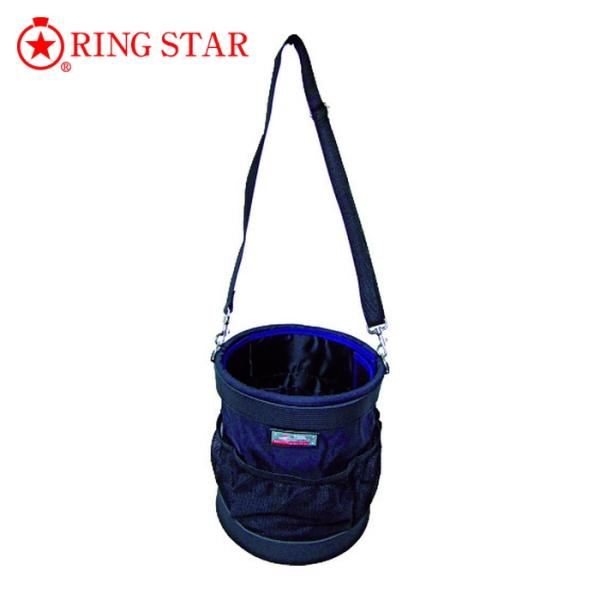 RING STAR 電工バケツ|特長:全面プロ仕様、多機能ポケットを配置しています。 小型工具から電動工具まで収納可能です。 PVC加工で耐久性抜群、耐光性抜群、収納性抜群でスタイリッシュなデザインです。