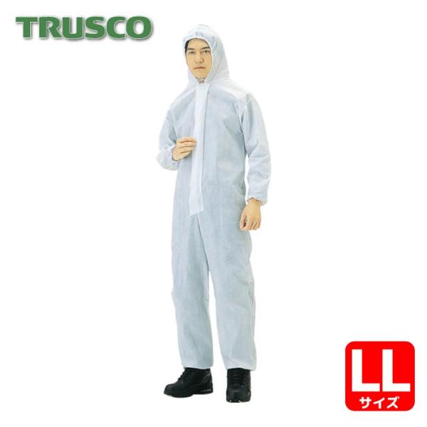 TRUSCO 使い捨て保護服|特長:40着入のお買い得パックです。 前部は、表面コートしていますので油汚れやホコリが付きにくく浸透も防ぎます。 背面部は、通気性に優れ蒸れにくくなっています。