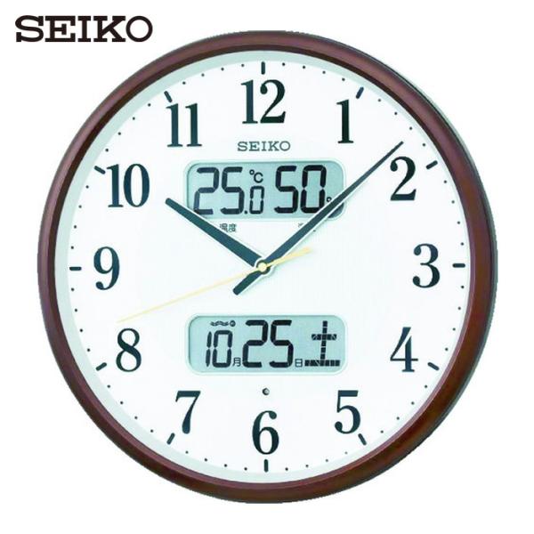 SEIKO 時計(アナログ表示)|特長:ステップ秒針、温度・湿度表示、電池切れ予告機能などさまざまな機能を備えた電波時計です。 電波修正機能(40kHz/60kHz自動選局)・温度湿度表示フルオートカレンダー付です。