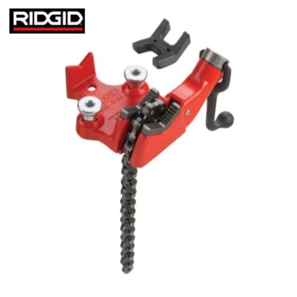 RIDGID パイプバイス|特長:堅牢な鋳鉄製の基台にクランクハンドル付のパイプ固定具とベンダーが取り付けられています。 歯のないジョーはネオプレンコーティングで管を傷つけません。