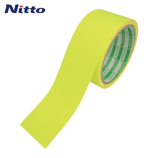 日東エルマテ 蛍光ラインテープ|特長:太陽光や照明により蛍光を発し鮮明に見えます。 設置が容易なはく離紙付です。