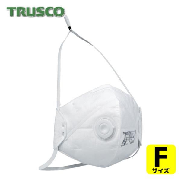 TRUSCO 使い捨て式防じんマスク(DS2国家検定合格品)|特長:ラムダ形になった保形テープが立体構造をしっかりキープします。 金属部品を使用していないので、分別の必要がありません。 排気弁付きで熱気やムレによる不快感を息苦しさを軽減します。