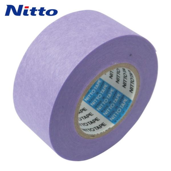 日東 マスキングテープ(建築塗装用)|特長:接着性に優れ、はがす時のり残り、紙切れがしにくいテープです。 巻き戻しがスムーズで直線がきれいに仕上がります。 剥がし忘れがなく見切りの見やすい紫色です。