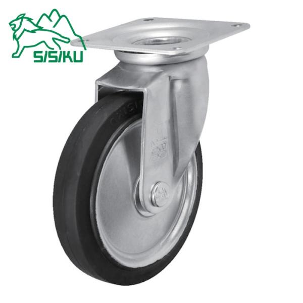シシク プレート式ゴムキャスター|特長:強度に自信のSISIKU独自のボックススタイル車輪仕様のSISIKUスタンダードプレスキャスターです。 高弾性のゴム車仕様です。