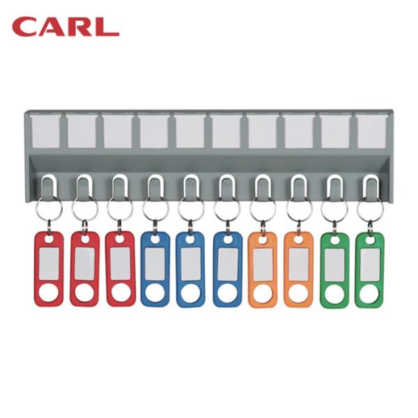 カール キーボックス|特長:スチール面に取り付け可能なマグネット付きです。 キーホルダーは、赤、青、橙、緑で色別され、名前が書けるネームシート付きなので、鍵の取り間違えを防止します。