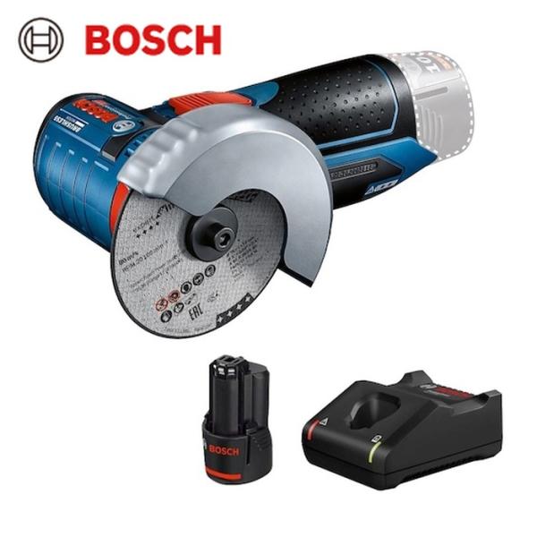 ボッシュ 充電ディスクグラインダー|特長:軽量コンパクトで作業性抜群・エルゴノミクスデザイン採用で持ちやすいグリップ・ブラシレスモーター採用・簡単に位置調整が可能な一体型切断砥石保護カバー・安全設計。
