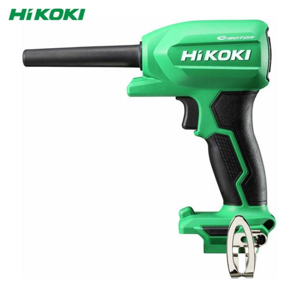HiKOKI 充電式ブロワ|特長:手軽で小回りが利き、仕事でもレジャーでも活躍します。 トリガスイッチを素早く2度引くことで、高速と低速の切り替えができます。 吊り下げ用フック付きです。