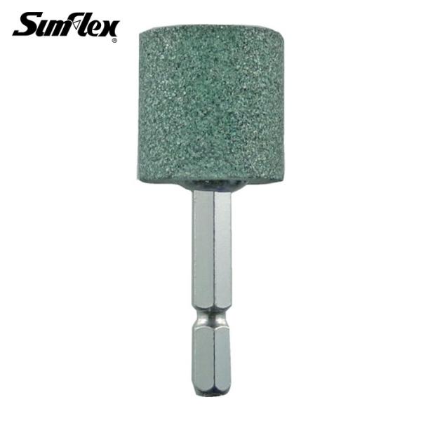 Sumflex 軸付砥石|特長:日本製の高品質な非鉄用軸付砥石。 チャックで滑りにくい六角軸。 電気ドリルの回転数を考慮にいれた規格で開発しております。