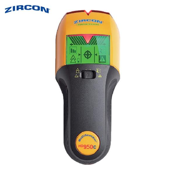 ZIRCON 下地材探知器|特長:木製と金属製の梁や間柱の中心と端を最大38mmの深さまで探知します。 探知モードを切替することで木材や金属、電線を判別できます。 バックライト液晶カラーディスプレイで起動中の探知モードで判別できます。