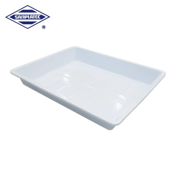 サンプラ 樹脂製バット|特長:大型のバットです。 側面は直角ではなく傾斜がついております。 底面内側はフラットではなく凹凸があります。