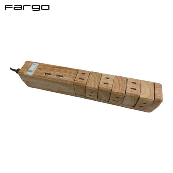 Fargo オフィス用2Pタップ|特長:回転式のAC差込口仕様です。 急速充電対応USBポート付です。 美しい木目調のデザインです。