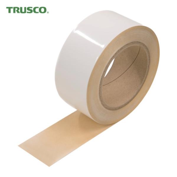 TRUSCO ラインテープ|特長:塩ビフィルムとアルミ箔を張り合わせた製品のため高耐久であるとともに、テープが切れにくく剥がしやすくなっています。 屋外での耐侯性に優れたフィルムを使用しています。