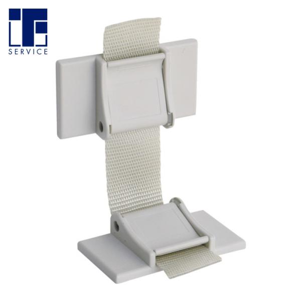 ティーエフサービス 落下・転倒防止用品|特長:強力粘着で固定し対象物の落下・転倒を防止します。 バックル式でベルトを外せば移動・清掃が簡単にできます。