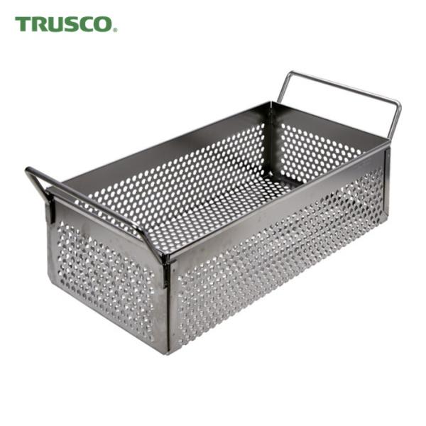 TRUSCO ステンレスカゴ|特長:軽量でコンパクトなステンレス製パンチングバットです。 網籠と比べて耐久性があります。 ステンレス板をパンチング加工しているので、針金が飛び出すことなく、安心してご使用いただけます。