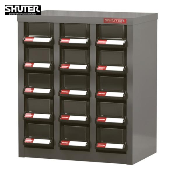 SHUTER 小型パーツケース|特長:ABS樹脂で丈夫です。 亜鉛メッキが施され錆びにくいです。 引出しの取っ手が底部にあることで、前面の透明窓から中を覗きやすくしています。