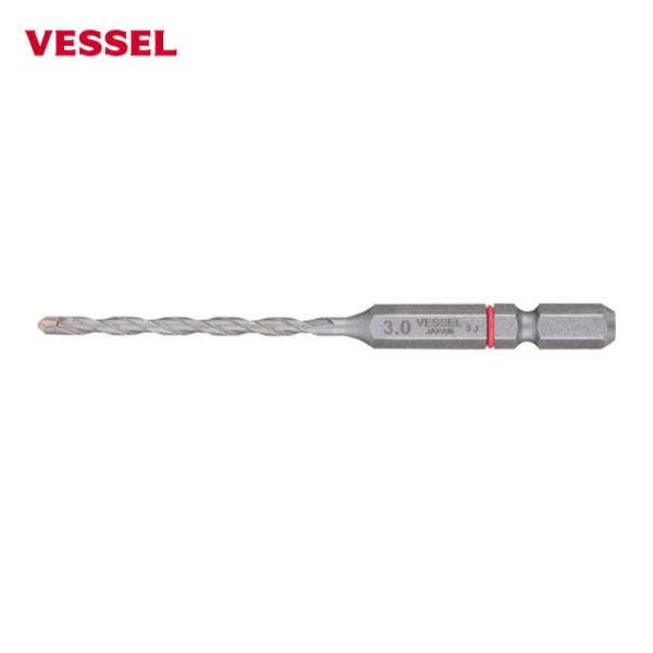 VESSEL コンクリートドリル(6.35六角軸)|特長:両刃2枚刃で切削の負荷を分散し高耐久です。 マルチタイプで様々な被削材の穿孔が可能です。 クッションリングでサイズを色分けしています。