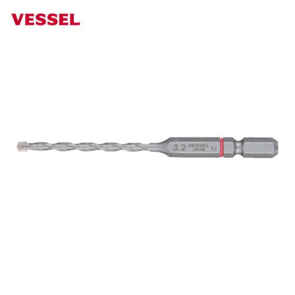 VESSEL コンクリートドリル(6.35六角軸)|特長:両刃2枚刃で切削の負荷を分散し高耐久です。 マルチタイプで様々な被削材の穿孔が可能です。 クッションリングでサイズを色分けしています。