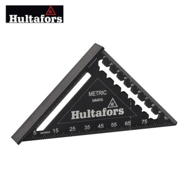 Hultafors 止め型スコヤ|特長:コンパクトな留めスコヤとして腰袋に収まりやすいです。 鉛筆で描けるメモ書きスペースがあります。 丈夫なアルミニウム製で、45°と90°で丸鋸ガイドとしても使用できます。