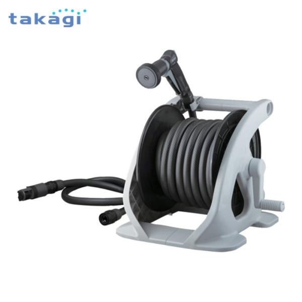 タカギ ホースリール|特長:内径15mmのホースを使用しているので、内径12mmホースよりも流量たっぷり使用できるホースリールです。 ねじれを防ぐスパイラル構造が特徴の、さらっとした表面で、ホース同士のくっつきを軽減するツイスターホースを採...