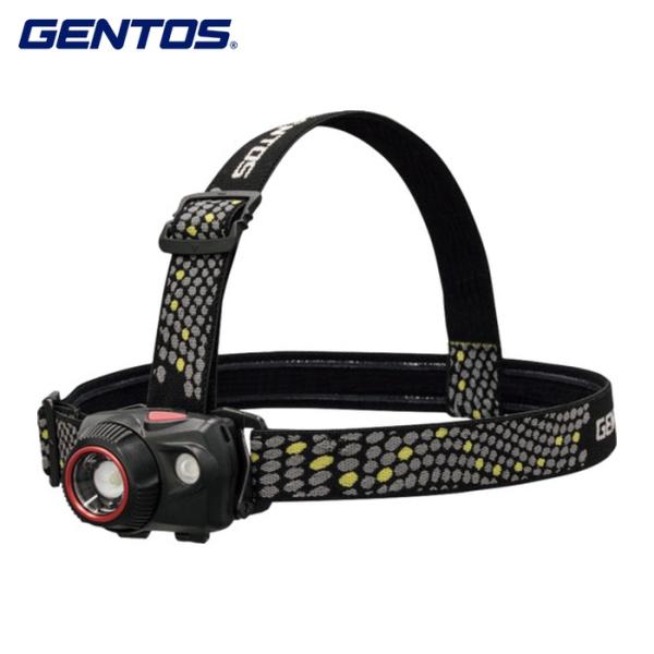 GENTOS LEDヘッドライト(電池式)|特長:フロントバッテーリータイプでリアバッテリーの重さがありません。 フォーカスレンズ搭載でワイド照射・スポット照射を無段階で調整可能です。 別売で充電池も使用可能です。