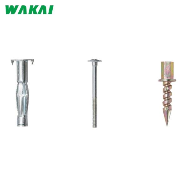 WAKAI 中空壁用アンカー|特長:従来の当社ボードアンカーと比べて施工工程が少なく、簡単に適切な開脚ができる安全な金属製カサ式アンカーです。 施工工程が少なく、簡単に適切な開脚ができます。 ねじが空回りすると施工完了します。