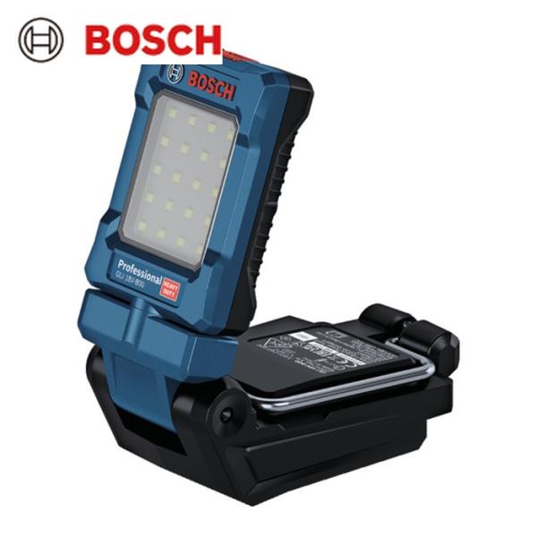 ボッシュ LEDハンドライト(充電式)|特長:LED20灯採用で800lmの明るさです。 傾斜180度、左右360度調整可能です。 明るさを3段階調整できます。