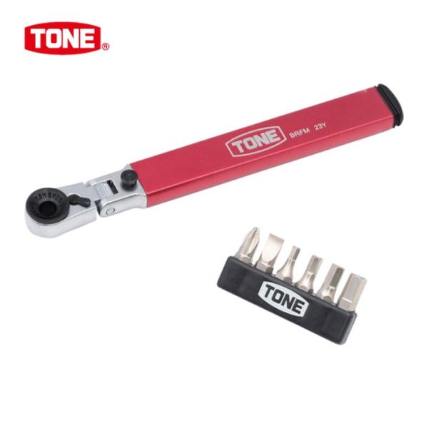 TONE オフセット式ラチェットドライバーセット|特長:プッシュボタンを押すことで180°の首振り調整が可能な製品動画ビットラチェットハンドルです。 ロック機構で首振り角度を保持したまま作業が可能です。 ビットを本体に収納できるため、持ち運...