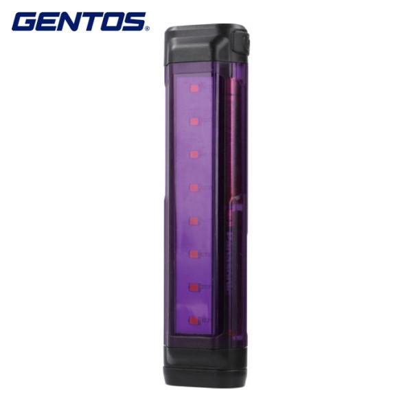 GENTOS 合図灯|特長:視認性の高い高輝度チップタイプの紫色LEDを8個搭載しています。 車内で探し物や点検の際にも便利なトップライト搭載(30lm 59h)しています。 電池の消耗と液漏れを軽減する絶縁シート付です。