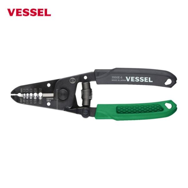 VESSEL ワイヤストリッパー|特長:8sqまで剥ける太線仕様です。 剥離長さの目安になる目盛付きです。 保管時でも開かないストッパー付きになります。