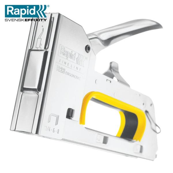 Rapid 手動式タッカ|特長:オールスチール製の頑強仕様です。 打ち込み時の反動を最小化しており、ハードな現場でも継続して使用可能です。