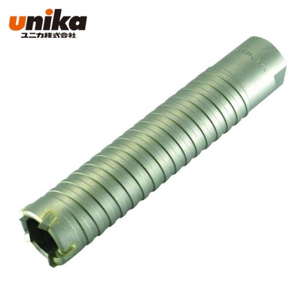 UNIKA 替刃式コアドリル|特長:強力な打撃力と回転力のスムーズな伝達により、鉄筋コンクリート(補強筋3分まで)をスピード穿孔可能です。 極薄ボディには、切り屑による穿孔力分散を避ける二重スパイラルを採用しています。