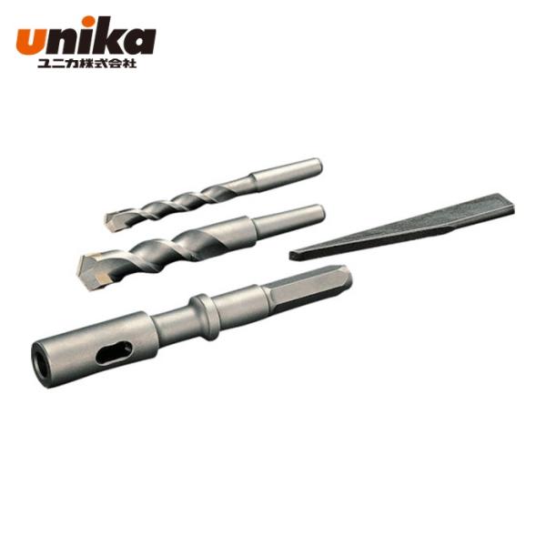 UNIKA コンクリートドリル(SDSplusシャンク)|特長:テーパー軸アダプター1本で、全サイズの交換が可能です。 経済性と作業性に富み、数多くの穴あけを必要とする現場に最適です。