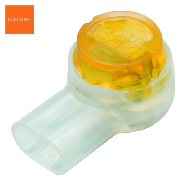 コーニング 配線接続用コネクタ|特長:心線の絶縁被膜をはぎ取ることなくそのまま接続できるため接続作業時間を大幅に短縮することが可能です。 コネクタには防湿用混和剤が入っており、絶縁・防食・防湿効果があります。