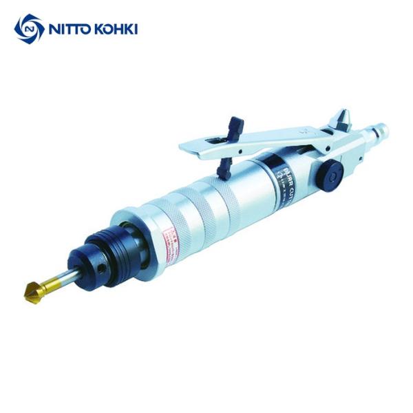 日東 エアベベラー|特長:プッシュスタート式でワークに当てないと刃物が回転しない安全設計です。 エアダスタ機能付でエアガンへの持ち替えが不要です。