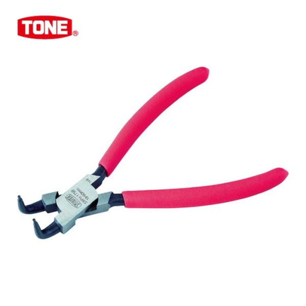 TONE スナップリングプライヤー(穴用)|特長:先端部は逆テーパー状でスナップリングを確実に保持します。 ソフトな感触で握り心地が良く滑りにくいグリップです。 一体成型で、消耗によるガタつきや折れ、破損に高い耐久性を実現しています。