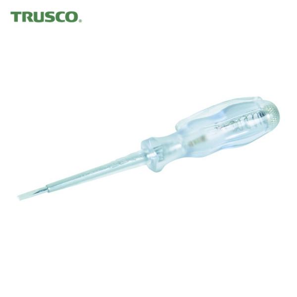 TRUSCO 検電ドライバー|特長:コンセントなどにドライバーの先端を接触させ、グリップの後端を指で押すとライトが光ります。 電線における、電流の有無確認作業に適しています。 携帯に便利なペンシルタイプです。
