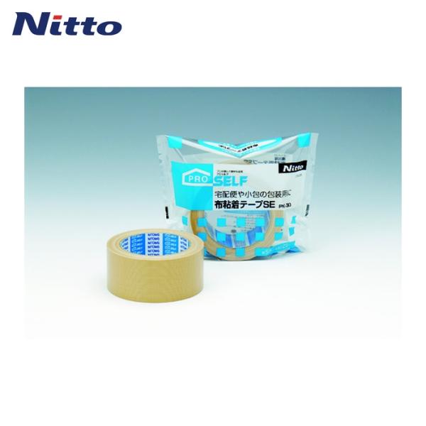 ニトムズ 布粘着テープ|特長:巻き戻しが軽く手でまっすぐ切れます。 油性インクで文字が書けます。