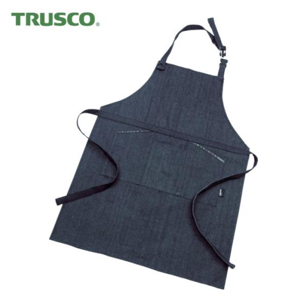 TRUSCO エプロン|特長:丈夫なデニム素材でできたエプロンです。 ポケット5個付きで小物収納に便利です。 首掛け紐は長さ調整可能です。