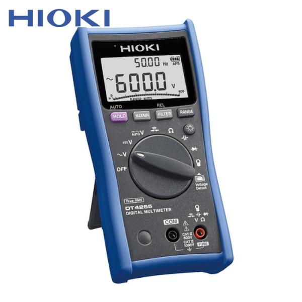 HIOKI デジタルテスタ|特長:DC V基本確度±。 3%、AC Vの周波数特性40Hz~1kHzの標準タイプです。 電圧端子にもヒューズが入っている安全性に特化したモデルです。