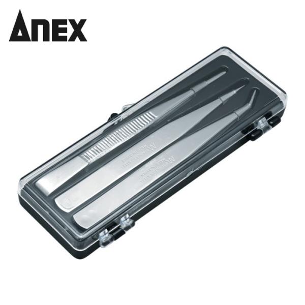 アネックス ステンレス製ピンセット|特長:使用頻度の高いピンセットのセットです。 3本組セットです。