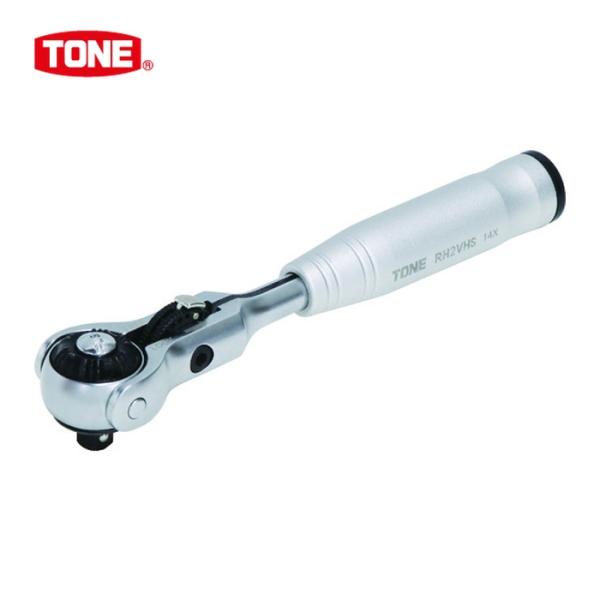 TONE ラチェットハンドル|特長:ヘッド部は180°自由に回転します。 (ロック機構付)・軽量アルミグリップ採用のため作業性が良好です。 ソケットホールド機構でワンプッシュ操作でソケット交換できます。