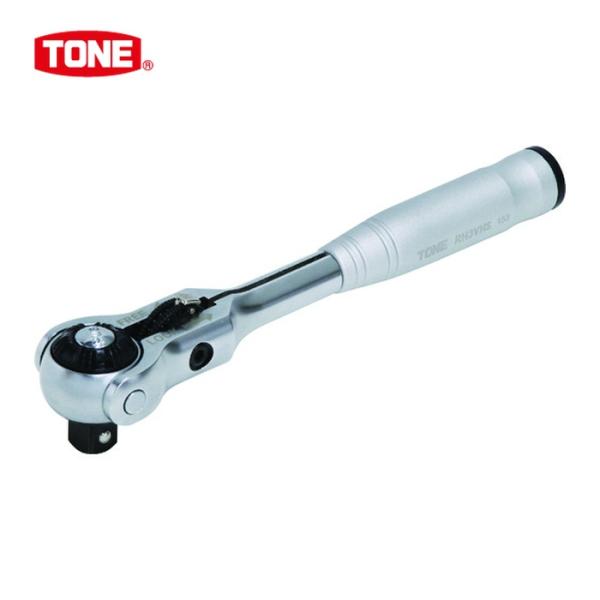 TONE ラチェットハンドル|特長:ヘッド部は180°自由に回転します。 (ロック機構付)・軽量アルミグリップ採用のため作業性が良好です。 ソケットホールド機構でワンプッシュ操作でソケット交換できます。