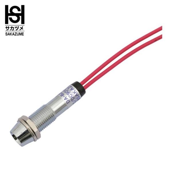 サカヅメ LED表示灯|特長:抵抗器内蔵の高輝度LED表示灯です。 AC/DC100V用電源にダイレクトに接続できます。 長さ200mmのリード線(UL1430 AWG24)付です。